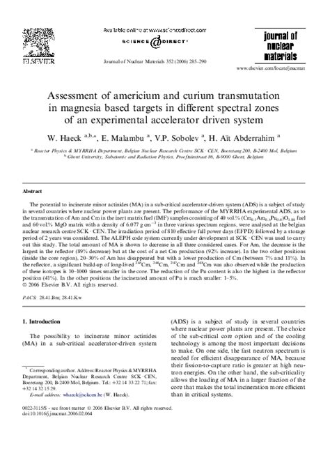 pdf assessment of americium and curium transmutation in magnesia