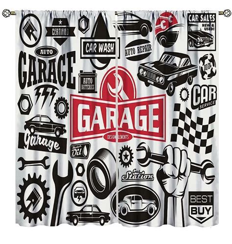 자동차 서비스 및 차고 심볼 커튼 운송 차량 아이콘 세트 로고 유지 보수 부품 디자인 요소 암막 봉 포켓 침 티몬