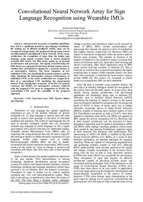 Pdf Convolutional Neural Network Array For Sign Language Recognition Using Wearable Imus