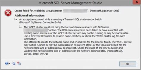 SQL SERVER AlwaysOn Listener Error The WSFC Cluster Could Not Bring The Network Name