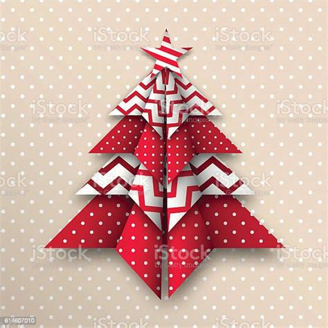빨간색과 흰색 종이 접기 Chritmas 나무 휴일 테마 일러스트 레이션 크리스마스에 대한 스톡 벡터 아트 및 기타 이미지 크리스마스 0명 3차원 형태 Istock