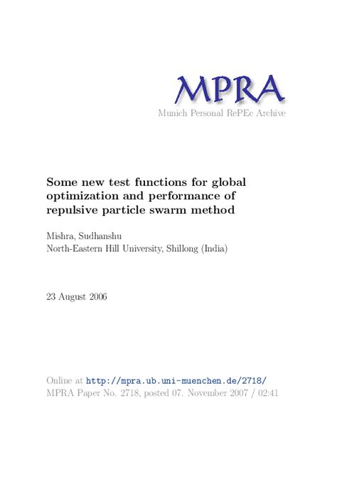Pdf Some New Test Functions For Global Optimization And Performance Of Repulsive Particle