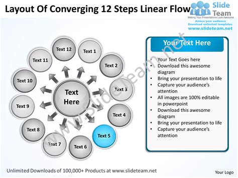 Layout Of Converging 12 Steps Linear Flow Cycle Chart Power Point Templates PPT