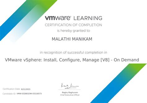 Malathi Manikam On Linkedin Successfully Completed Vmware Vsphere Install Configure