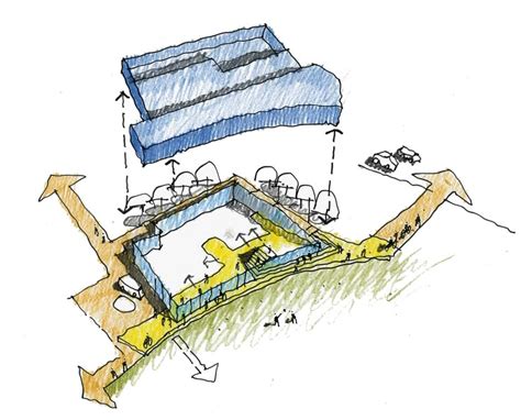 Community Centre Exploded Architecture Concept Drawings Conceptual