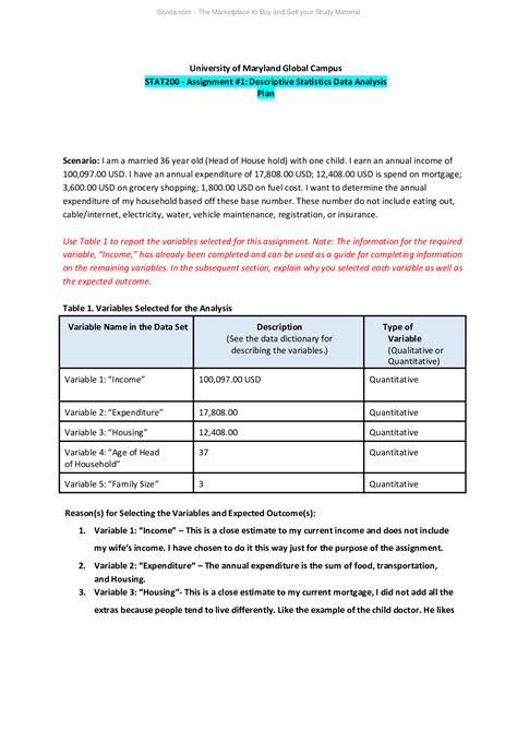 university of maryland university college stat200 assignment 1 descriptive statistics