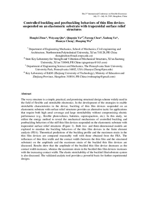 Pdf Controlled Buckling And Postbuckling Behaviors Of Thin Film Devices Suspended On An