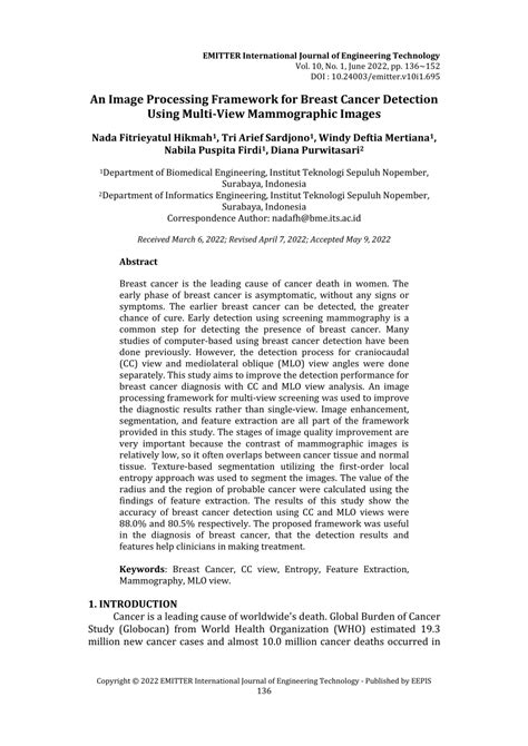 Pdf An Image Processing Framework For Breast Cancer Detection Using Multi View Mammographic Images