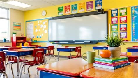 Back To School Bright And Inviting Classroom Interior With Desks And