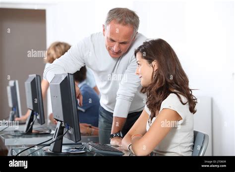Teacher Adult Computing Class Training Teenager Babe Adults Course Classroom Stock Photo Alamy