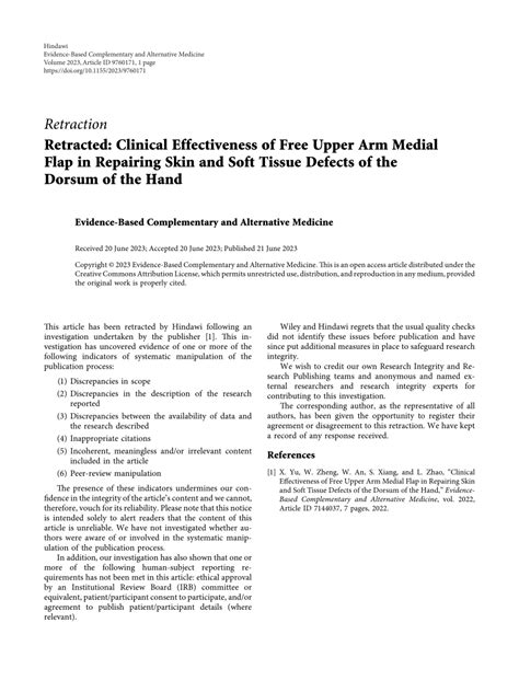 Pdf Retracted Clinical Effectiveness Of Free Upper Arm Medial Flap In Repairing Skin And Soft