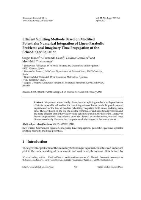 Global Science Press Efficient Splitting Methods Based On Modified Potentials Numerical