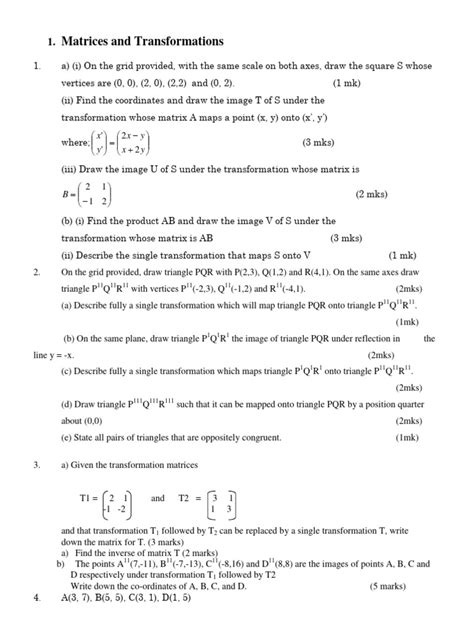 Matrices And Transformations Q Pdf Cartesian Coordinate System