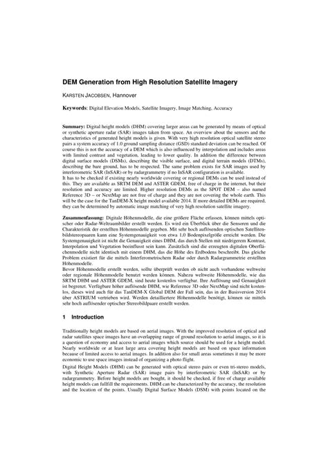 Pdf Dem Generation From High Resolution Satellite Imagery