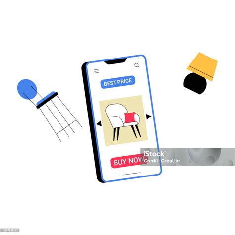 온라인 가구 쇼핑을 위한 모바일 앱 전자 상거래 디지털 소매 및 가정 장식 구매를 상징하는 평면 벡터 일러스트 레이 션 흰색 배경에 고립되어 있습니다 Brand Name