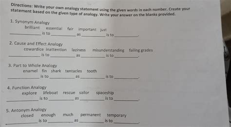 Directions Write Your Own Analogy Statement Using The Given Words In