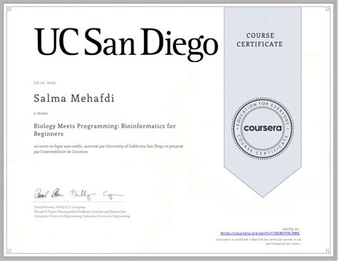 Salma Mehafdi On Linkedin Bioinformatics Pythonprogramming Coursera Certificate