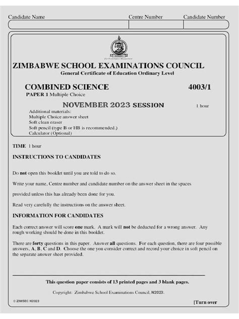 Combined Science Olevel P2 N2023 Pdf