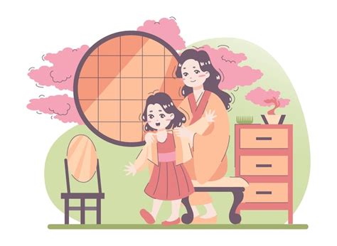 Routine Quotidienne Dune Femme Au Foyer Japonaise Asiatique Vecteur