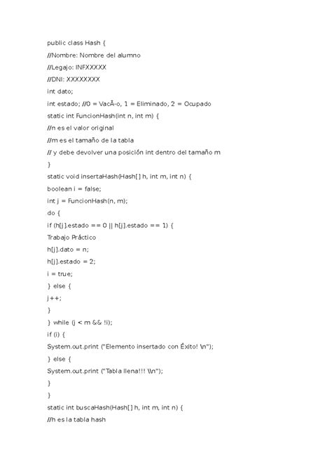 Sds ALGORITMOS Y ESTRUCTURA DE DATOS I TP3 Public Class Hash Nombre Nombre Del Alumno