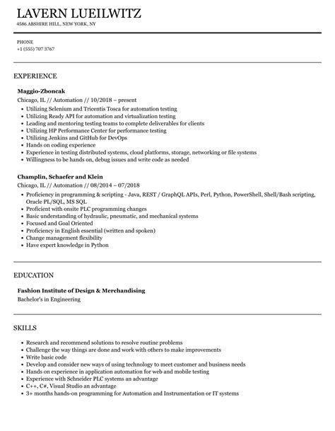 Automation Resume Samples Velvet Jobs