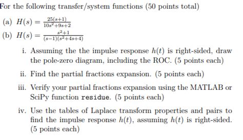 For The Following Transfer System Functions Chegg