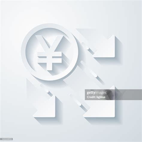 Yen Decrease Icon With Paper Cut Effect On Blank Background High Res