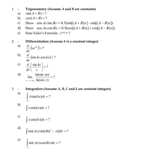 Solved Trigonometry Assume A And B Are Constants Sin A B