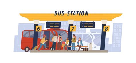 Premium Vector Passengers With Bags Waiting For Transport At