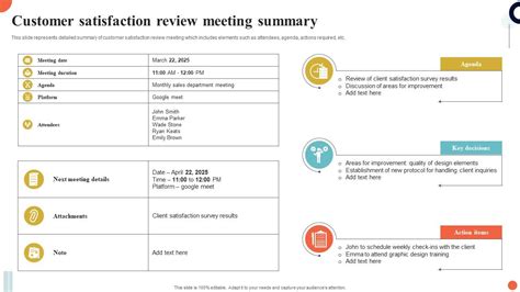Customer Satisfaction Review Meeting Summary Ppt Powerpoint