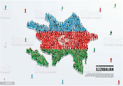 아제르바이잔지도와 깃발 지도를 만들기 위해 아제르바이잔 국기 색상 형태의 사람들의 큰 그룹 벡터 일러스트레이션 개념에 대한 스톡 벡터 아트 및 기타 이미지 Istock