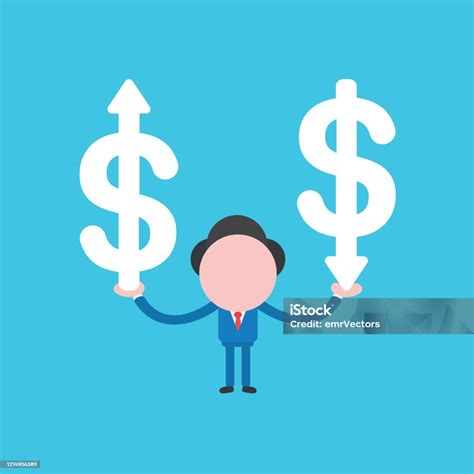 위아래로 움직이는 화살표와 달러 기호를 들고 사업가 문자의 벡터 그림 소매 소비자주의에 대한 스톡 벡터 아트 및 기타 이미지