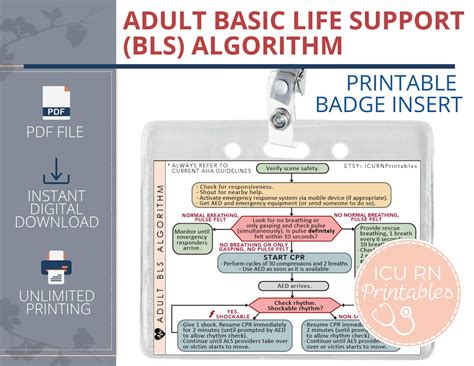 Adult Basic Life Support Bls Algorithm Badge Insert Printable Pdf
