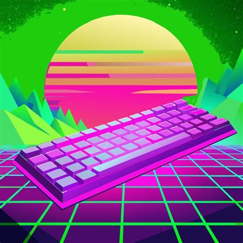 A Floating Computer Keyboard With A Vaporwave Style Vector Illustration Flat 2 Premium Ai