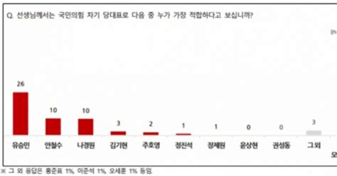 국민의힘 대표 선호도 유승민 1위與 지지층에선 나경원 1위