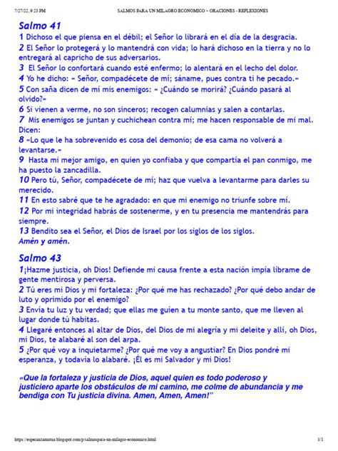 Salmos Para Un Milagro Económico Oraciones Reflexiones Pdf