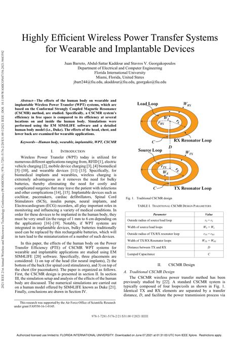 Pdf Highly Efficient Wireless Power Transfer Systems For Wearable And Implantable Devices