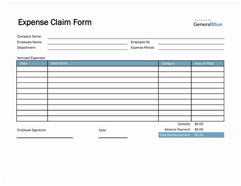 Expense Claim Form Template Excel