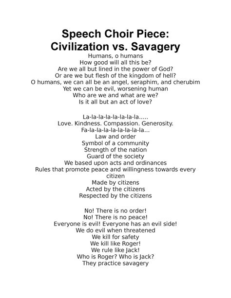 Speech Choir Piece Civilization Vs Savagery Speech Choir Piece