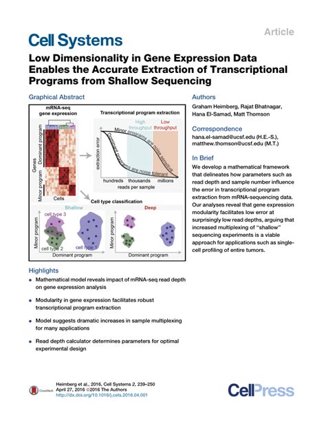 Pdf Low Dimensionality In Gene Expression Data Enables The Accurate Extraction Of