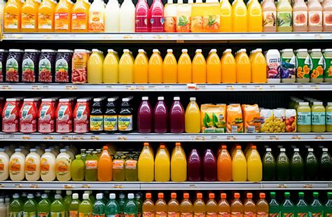 Shelves Of Bottled Juice With Fresh Lowsugar Beverages Background High Resolution Variety No