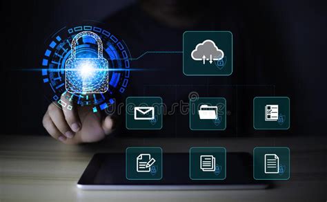 Cyber Security Concept To Protect Information On Internet Network Businessman Scan Fingerprint