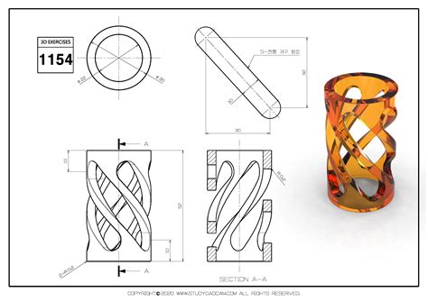 3d Cad Exercises 1154 Spiral Design Drawing