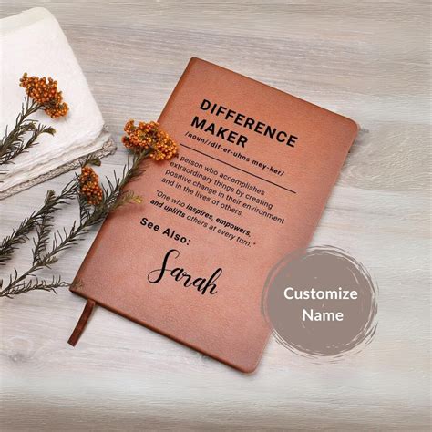 Personalized Difference Maker Definition T Custom Journal Leather Notebook Mom Coworker