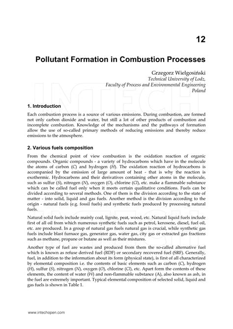 Pdf Pollutant Formation In Combustion Processes