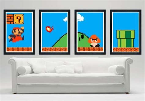 Super Mario Bros Custom Poster Set Gadgetsin Super Mario Room