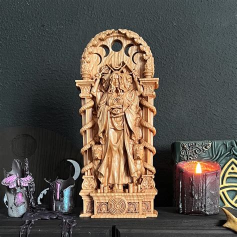 Hecate Wooden Statue Greek Goddess Altar Decor Etsy
