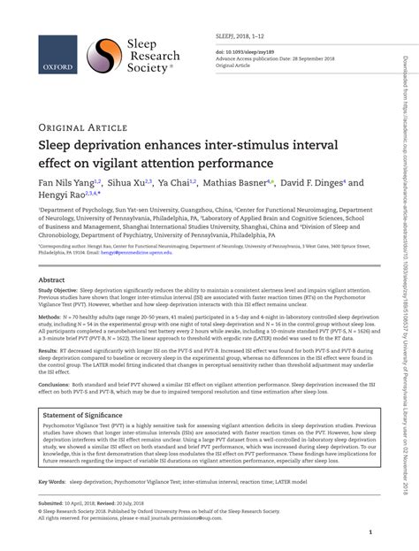 Pdf Sleep Deprivation Enhances Inter Stimulus Interval Effect On