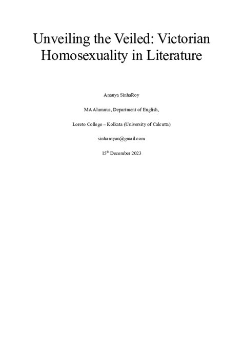 Pdf Unveiling The Veiled Victorian Homosexuality In Literature