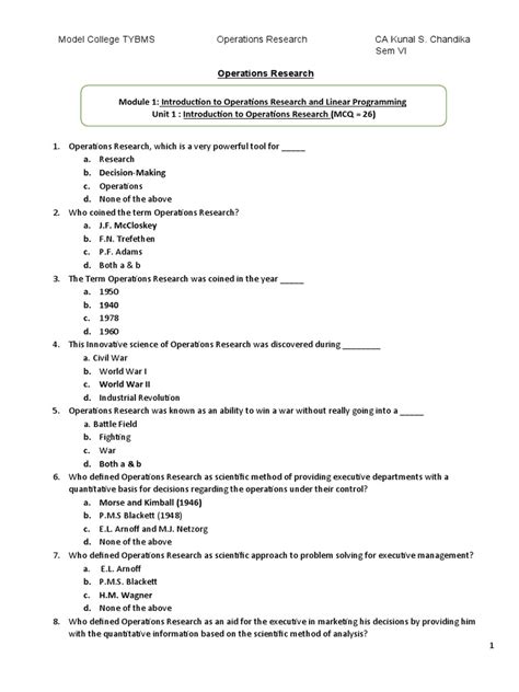 Operation Research Mcq Pdf Mathematical Optimization Linear Programming
